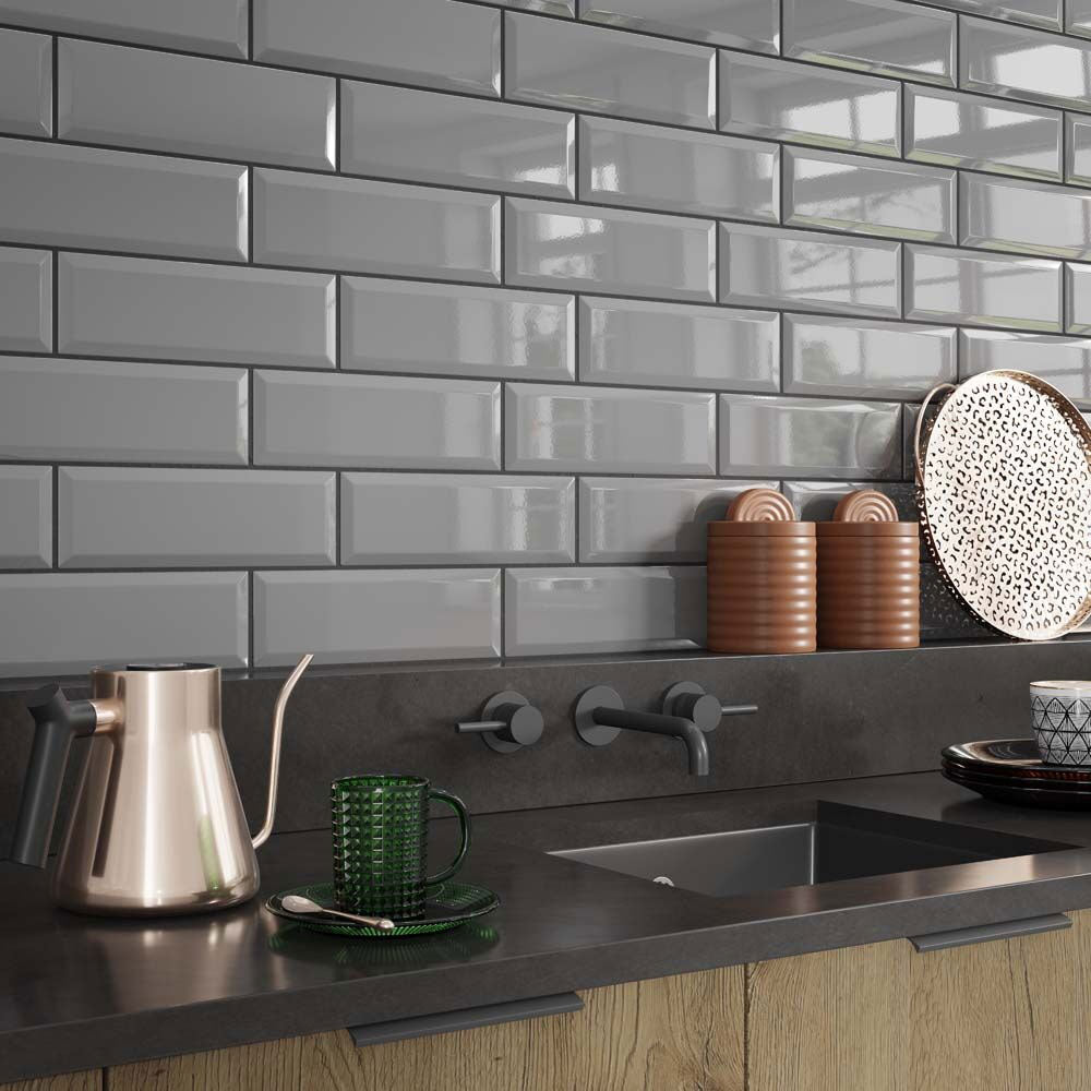 Metro Light Grey Gloss Ceramic Wall Tile 100 x 300mm – Tiles and ...
