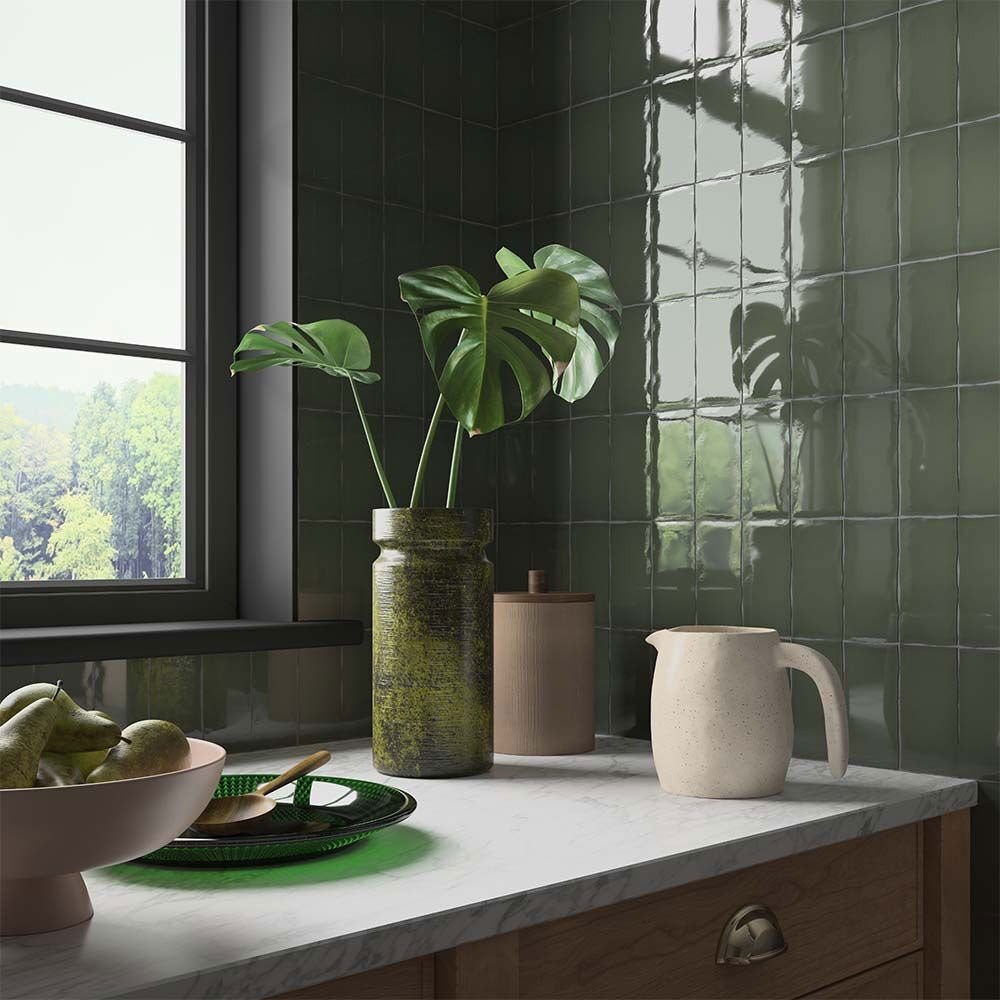 Potter Olive Gloss Glazed Ceramic Wall Tile 64 x 130mm – Tiles and ...