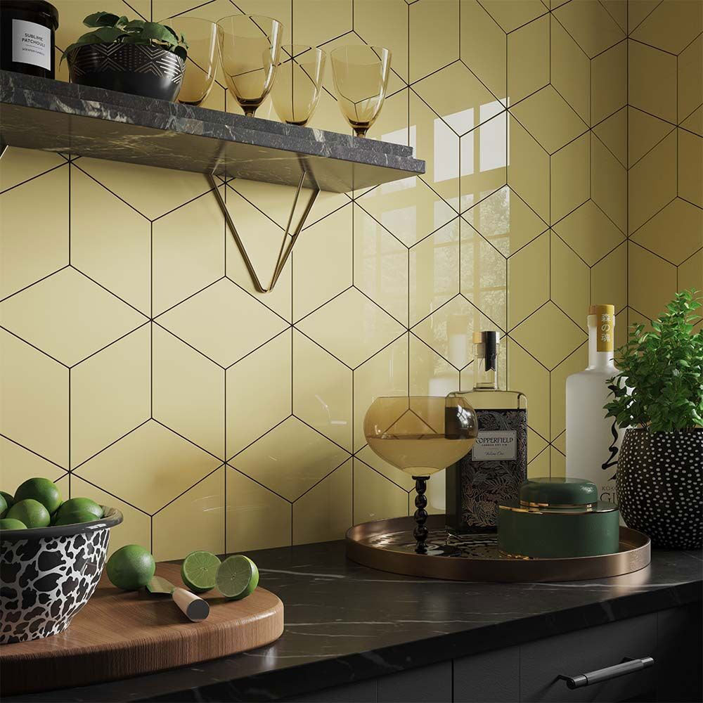 Vertex Yellow Rhomboid Gloss Ceramic Wall Tile 152 x 263mm – Tiles and ...