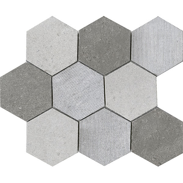 Porcelanosa World Hexagon Texture Grey Mosaic 25.9 x 29.9cm – Tiles and ...